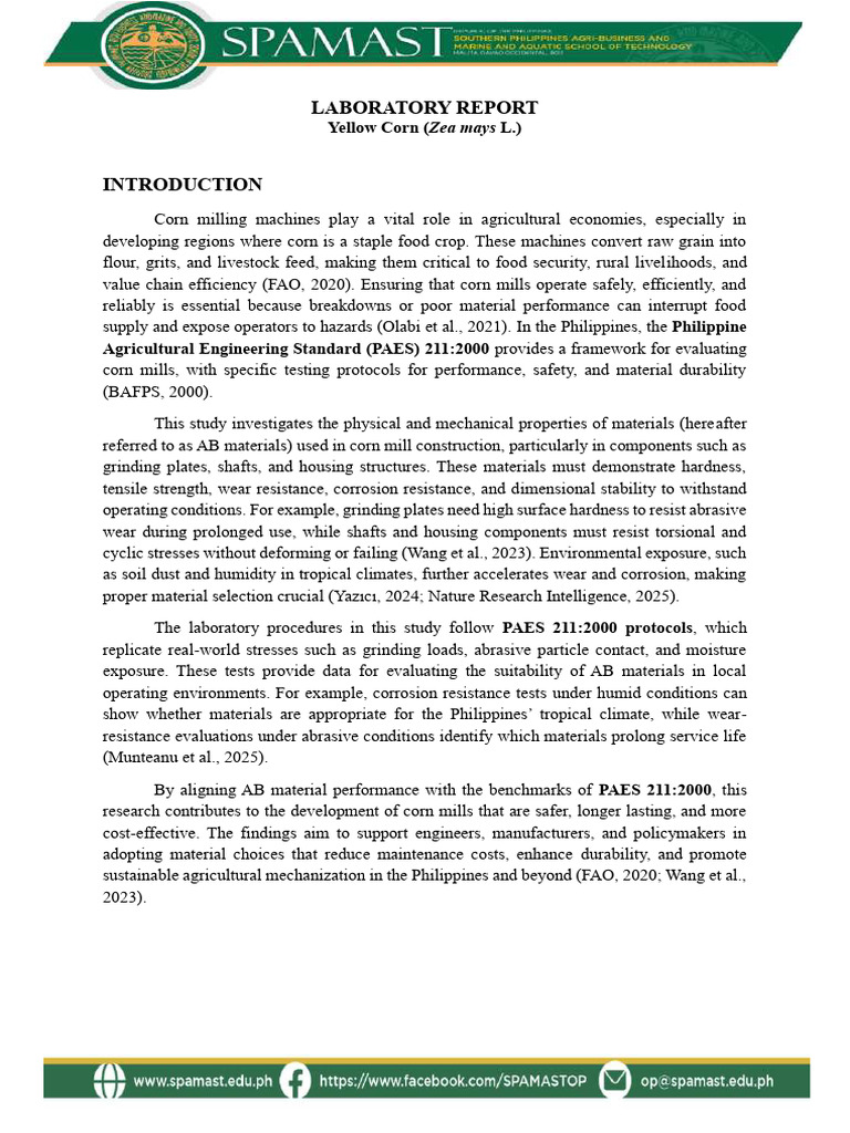 CORN LAB PAPER_10 | PDF | Density | Wear