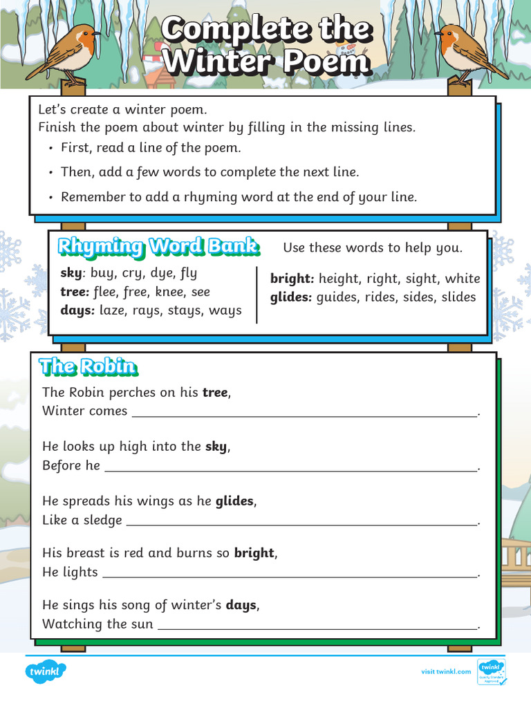 Complete The Winter Poem Activity | PDF