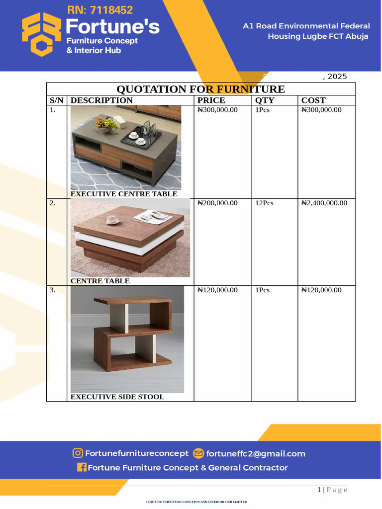 REVISED FURNITURE QUOTE FOR DYNAMIC LIMITED 05092025 | PDF | Chess Theory | Chess