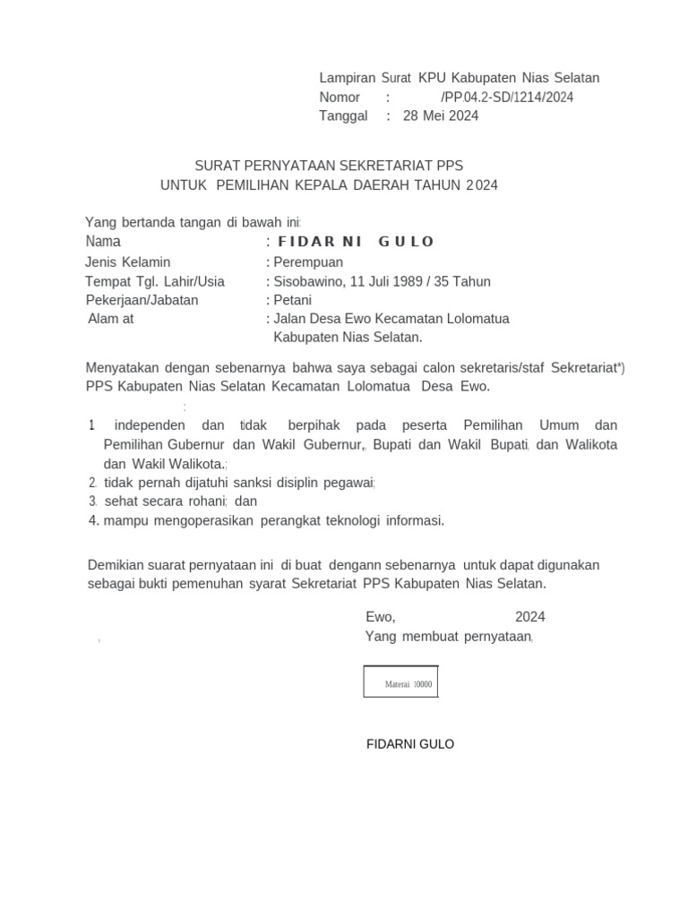 Lampiran Surat KPU Kabupaten Nias Selatan | PDF