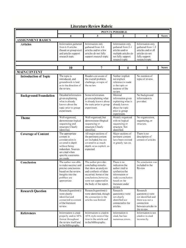 Literature Review Rubric | PDF