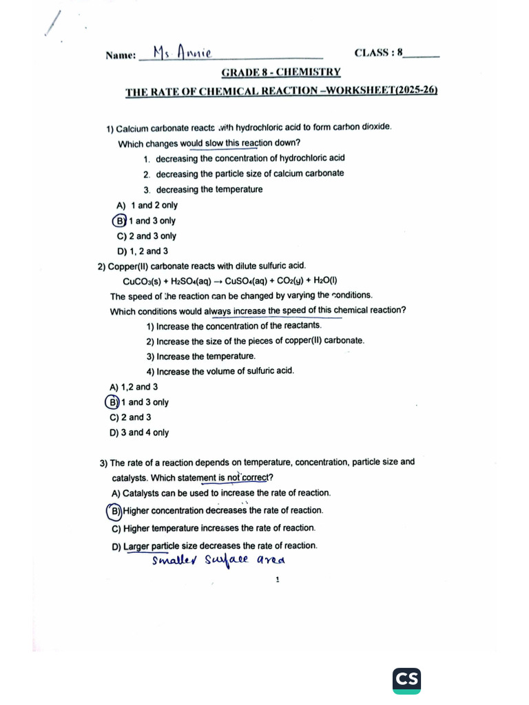 The Rate of Chemical Reactions-Worksheet Answers | PDF