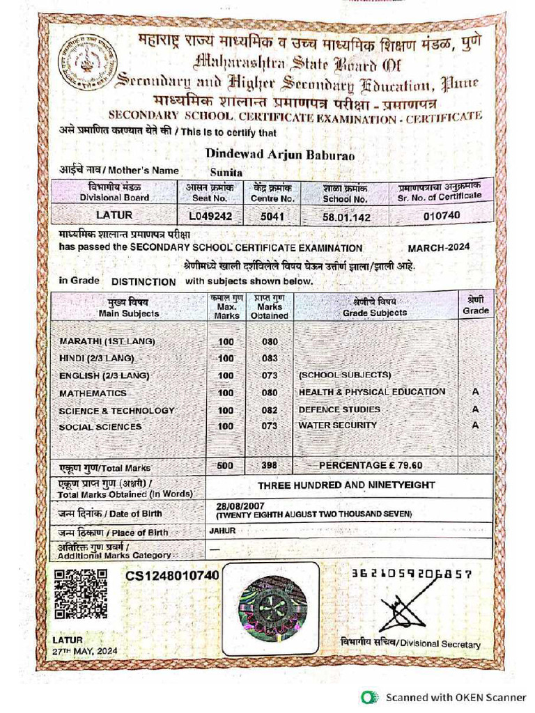 Class-X Marksheet. (1) | PDF