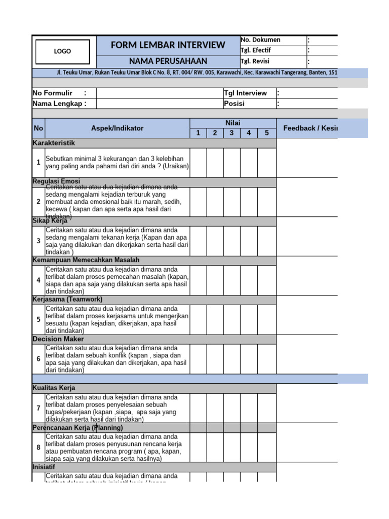 Formulir Interview Karyawan Terstruktur | PDF