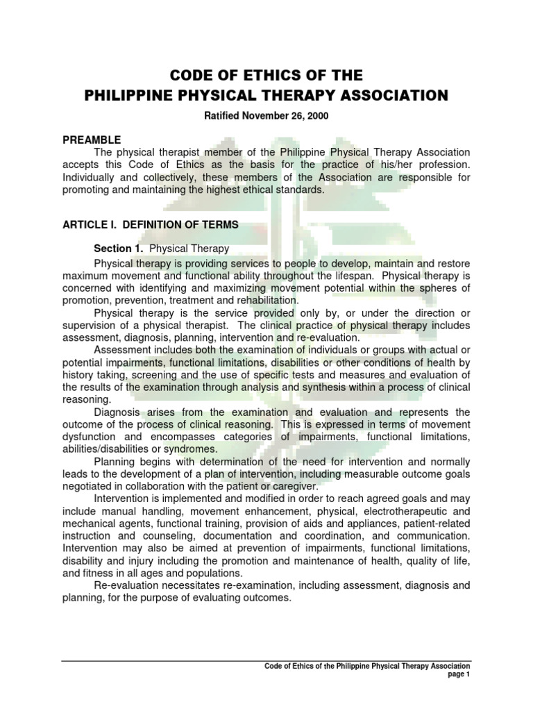 PPTA Code of Ethics | PDF | Physical Therapy