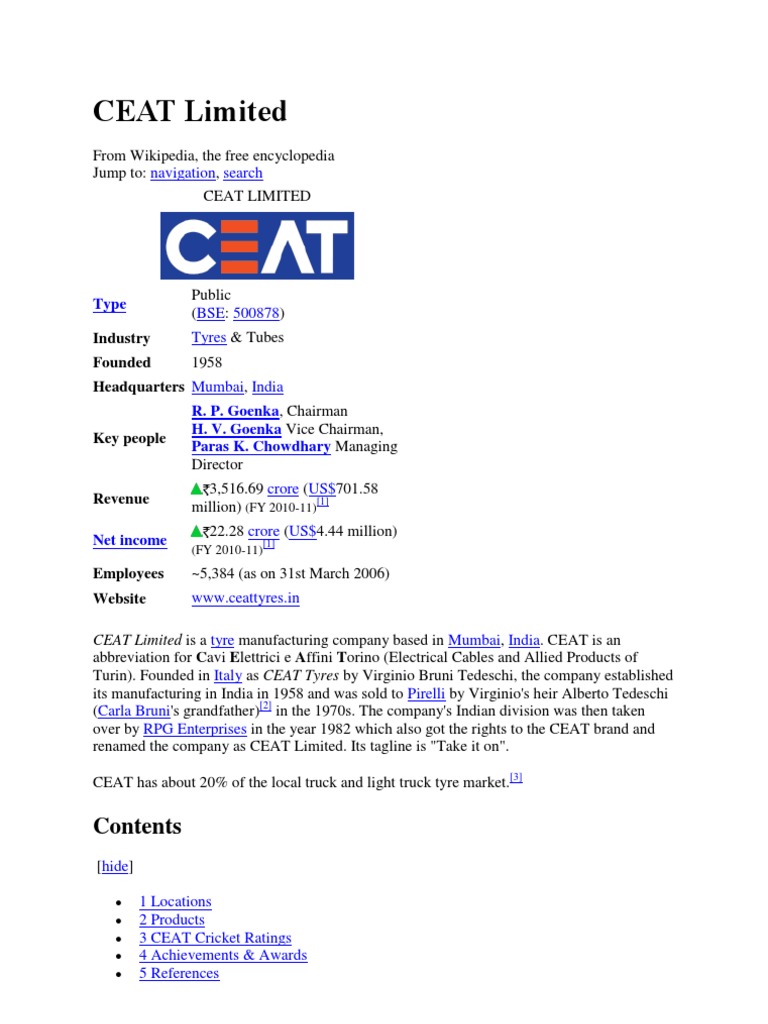 CEAT Limited: Navigation Search | Download Free PDF | Tire | Motor Vehicle
