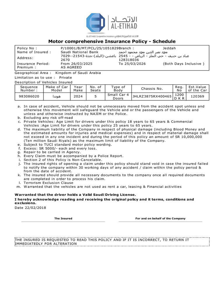 Comprehensive Motor Insurance Policy | PDF | Insurance | Transport