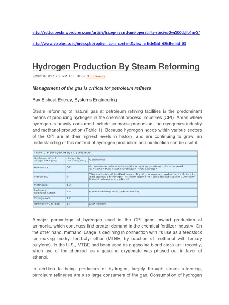 Hydrogen Production via Steam Reforming | PDF | Natural Gas | Hydrogen