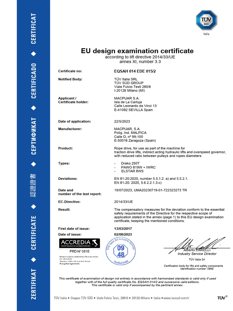 EU Design Examination Certificate for Lifts | PDF | Manufactured Goods