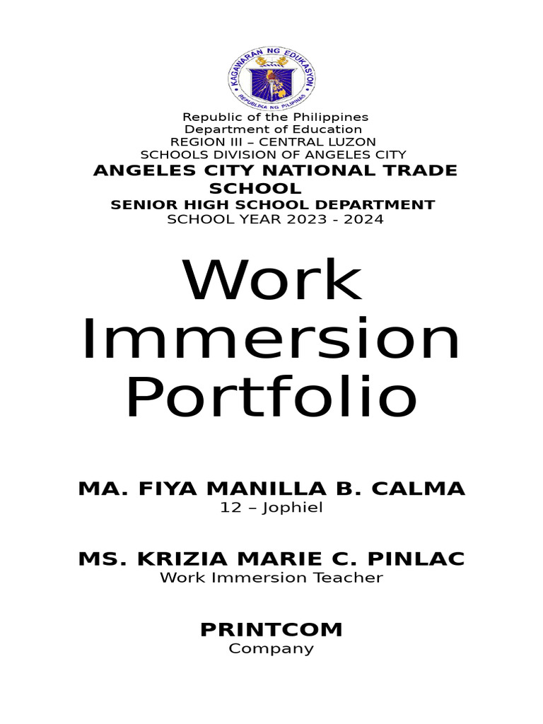 Work Immersion Portfolio 1 7 | PDF