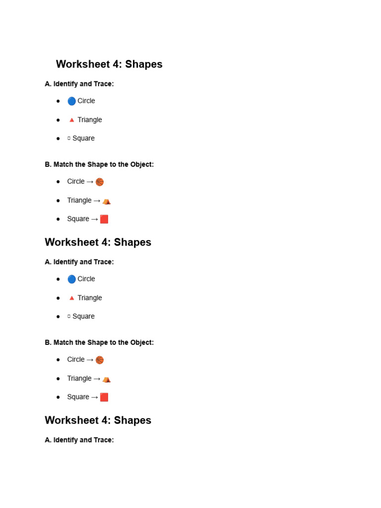 Shape Identification and Tracing Worksheet | PDF