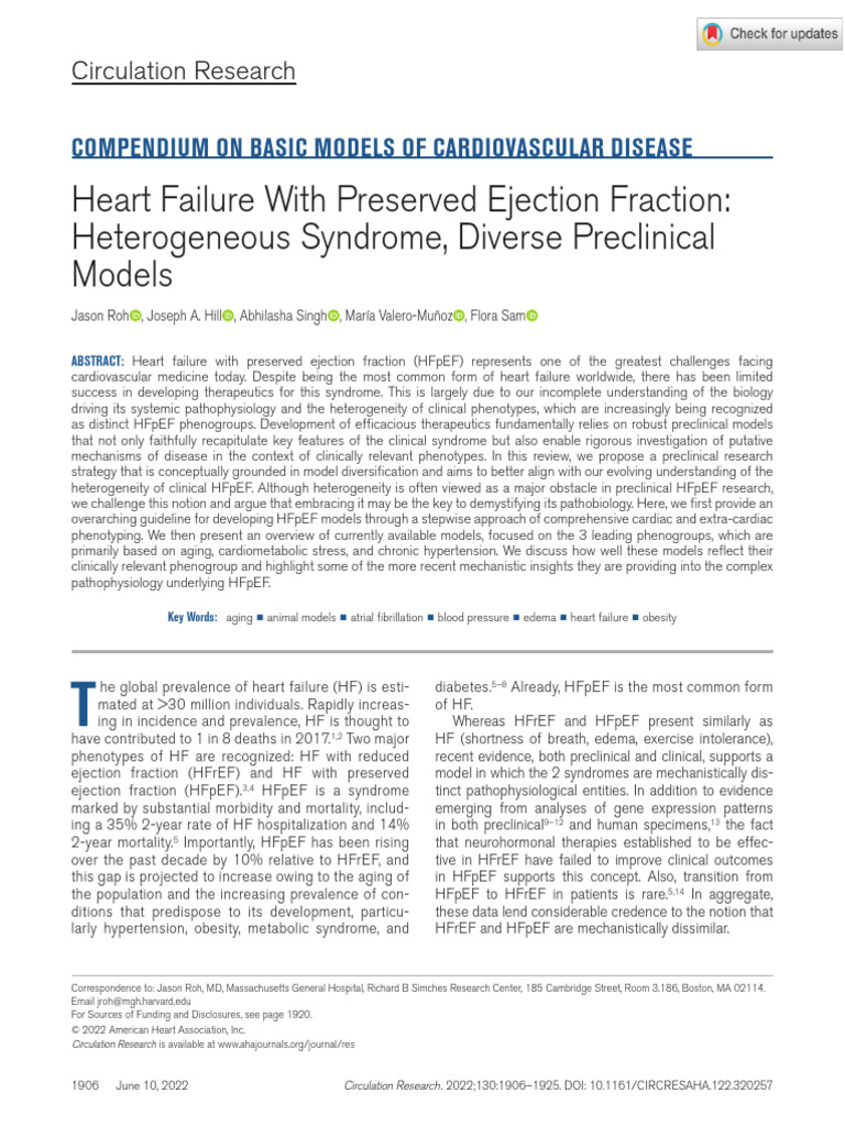 HFpEF: Diverse Preclinical Models Explained | PDF | Heart Failure ...