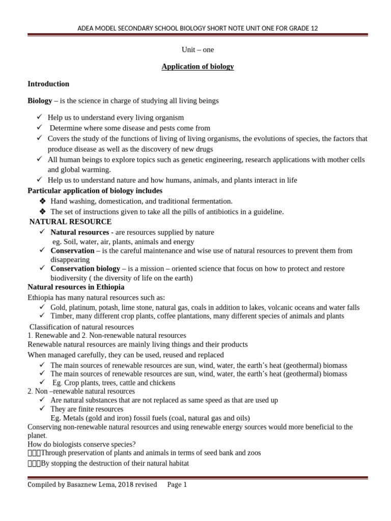 Short Note Unit One G_12 | PDF | Genetically Modified Organism ...