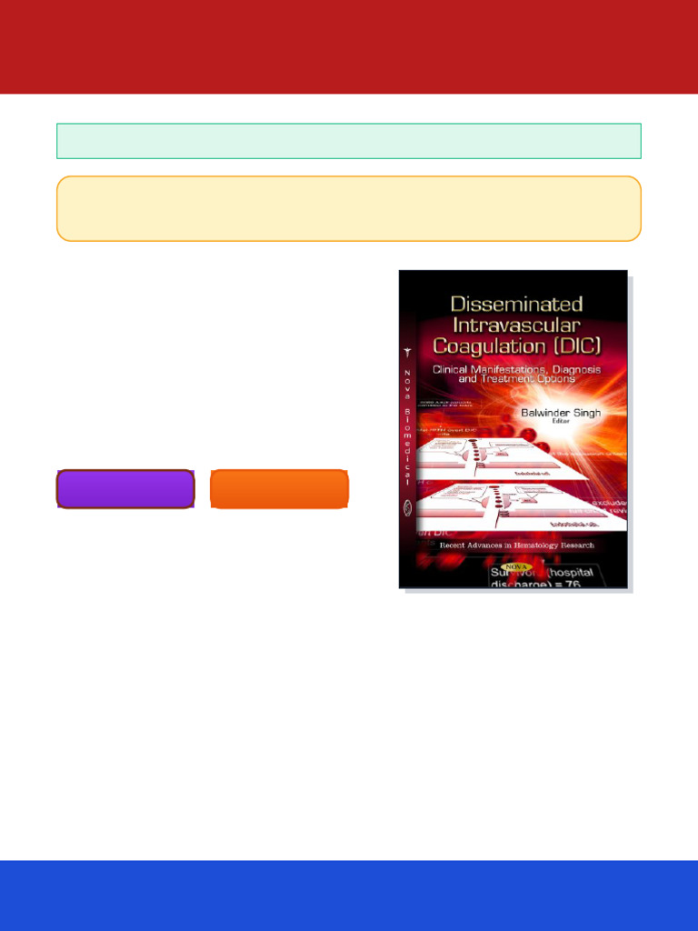 Disseminated Intravascular Coagulation DIC Clinical Manifestations Diagnosis and Treatment ...