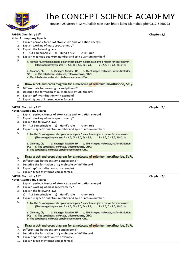 Chemistry 11th Chapter 2-3 Test | PDF