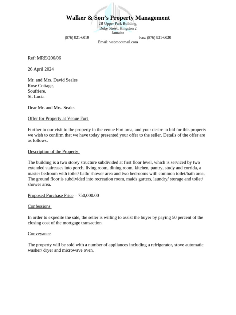 Letter - Mr. and Mrs. David Seales | PDF | Offer And Acceptance ...