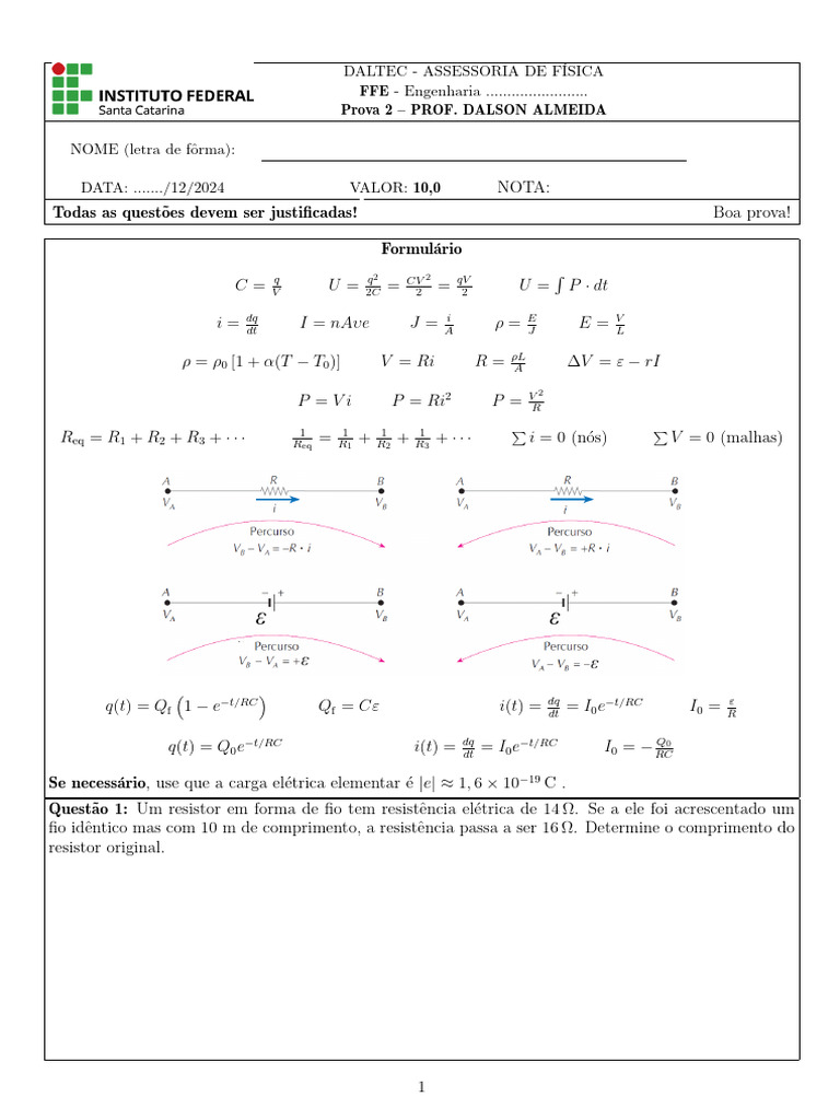 Prova2_A | PDF | Capacitor | Rede elétrica