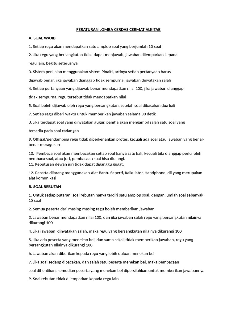 677501428 Peraturan Lomba Cerdas Cermat Alkitab | PDF