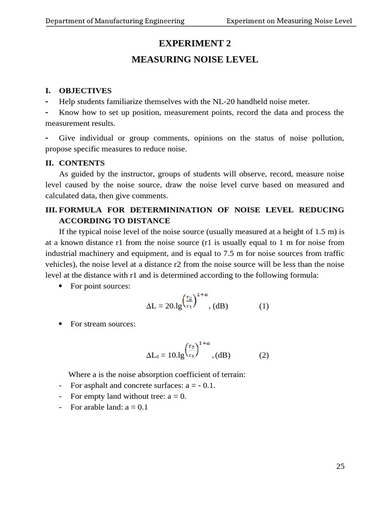 Noise Level Measurement Experiment Guide | PDF | Noise | Decibel