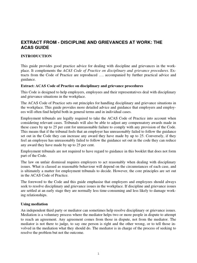 Extract From - Discipline And Grievances At Work: The Acas Guide