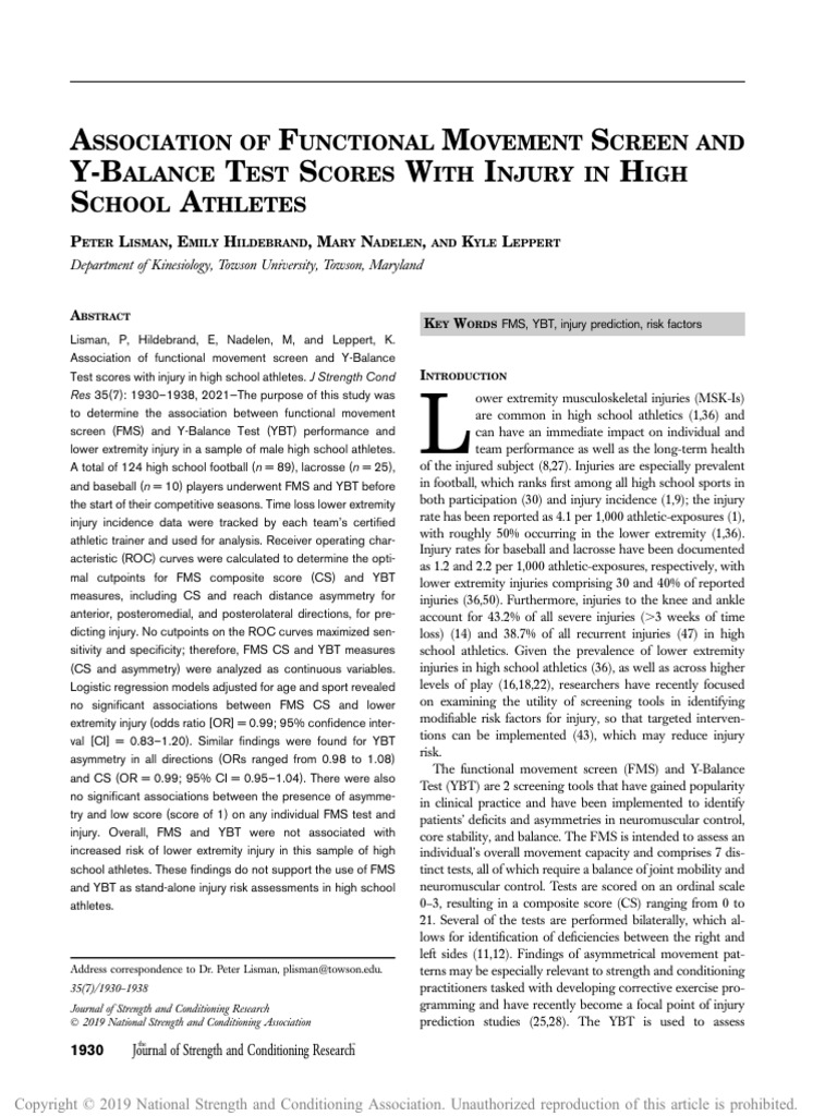 Association of Functional Movement Screen And.19 | PDF | Receiver ...