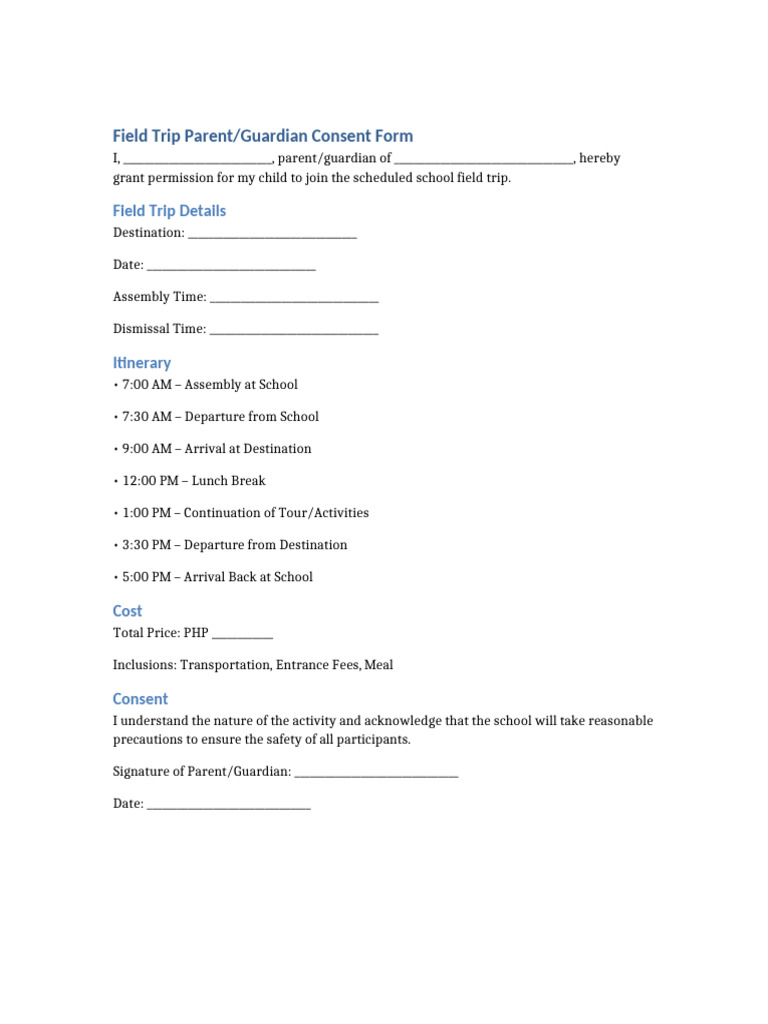 Field Trip Parent Consent Form | PDF