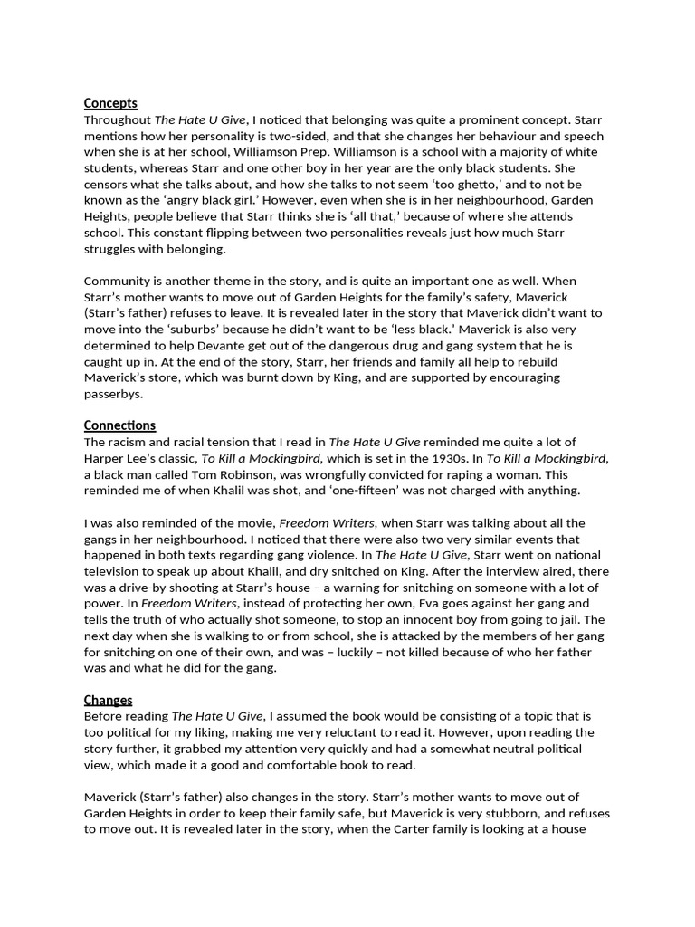 4Cs Student Sample - The Hate U Give | PDF