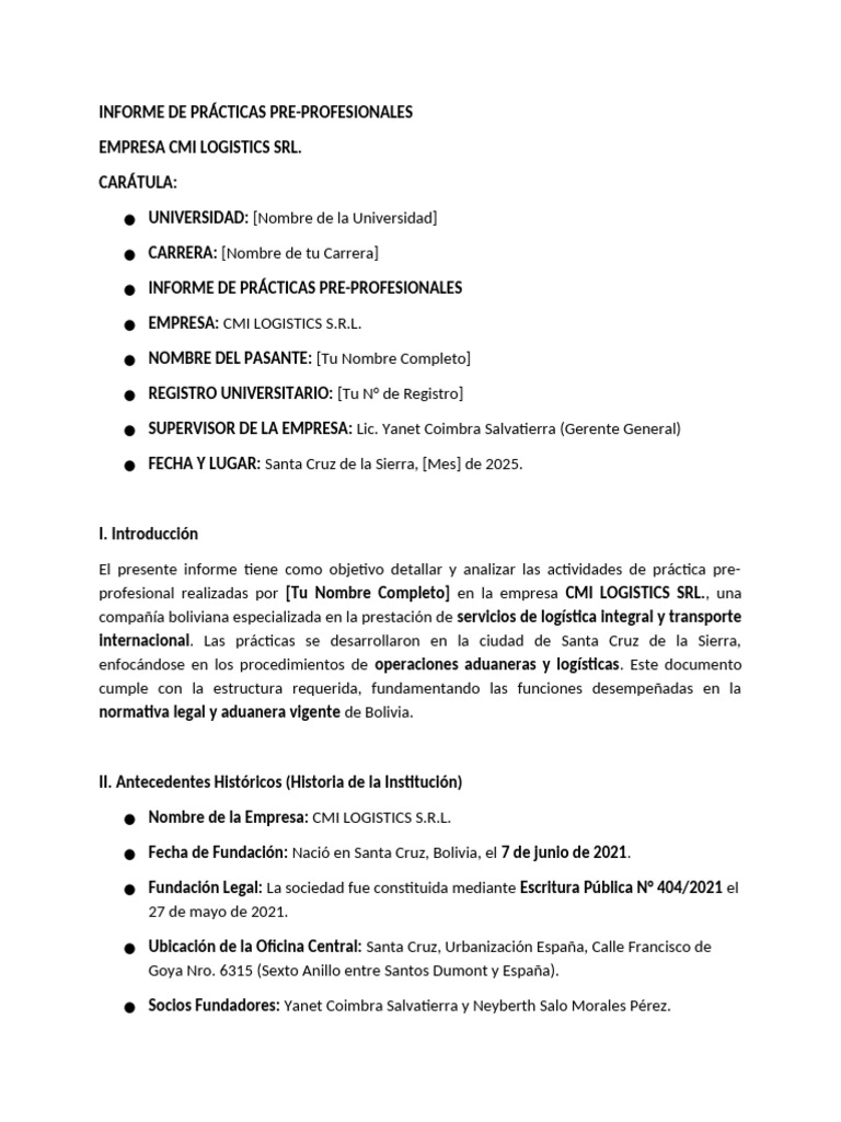 Informe de Prácticas en CMI Logistics | PDF | Logística | aduana