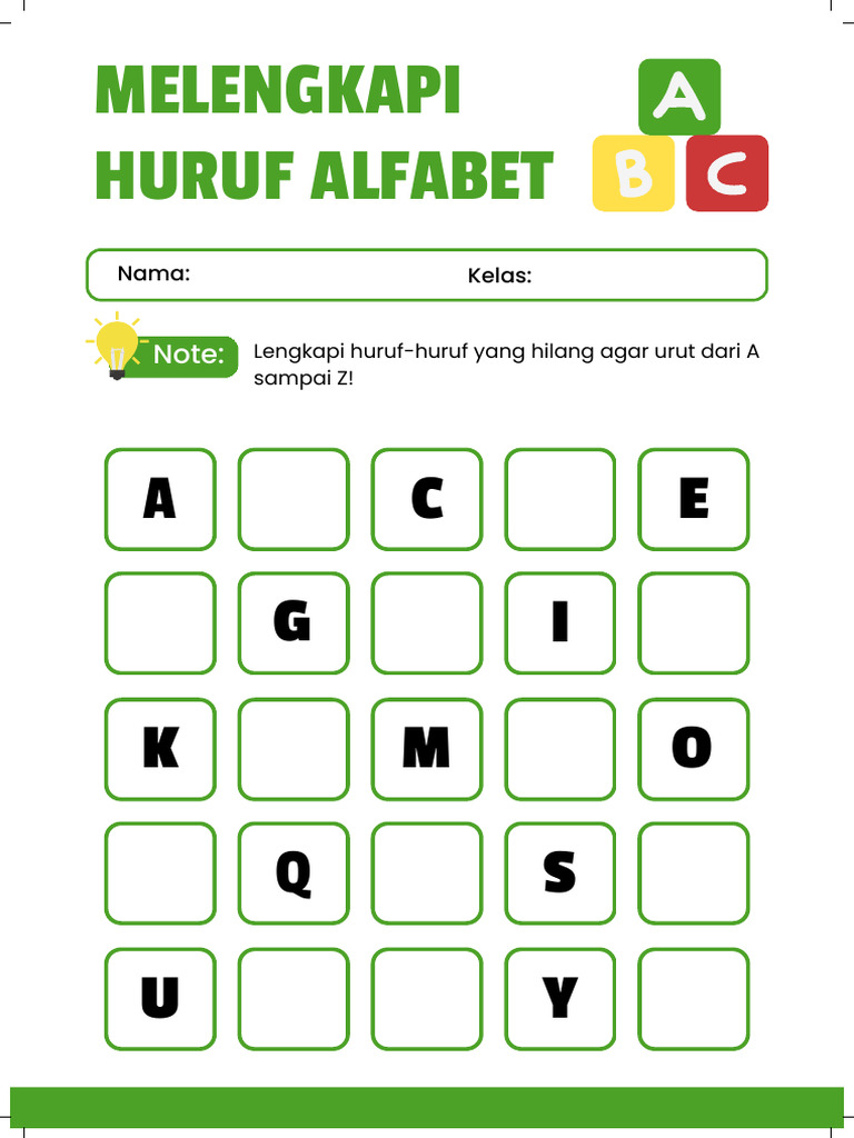 Melengkapi Huruf Alfabet Lembar Kerja Dalam Putih Dan Hijau Gaya ...