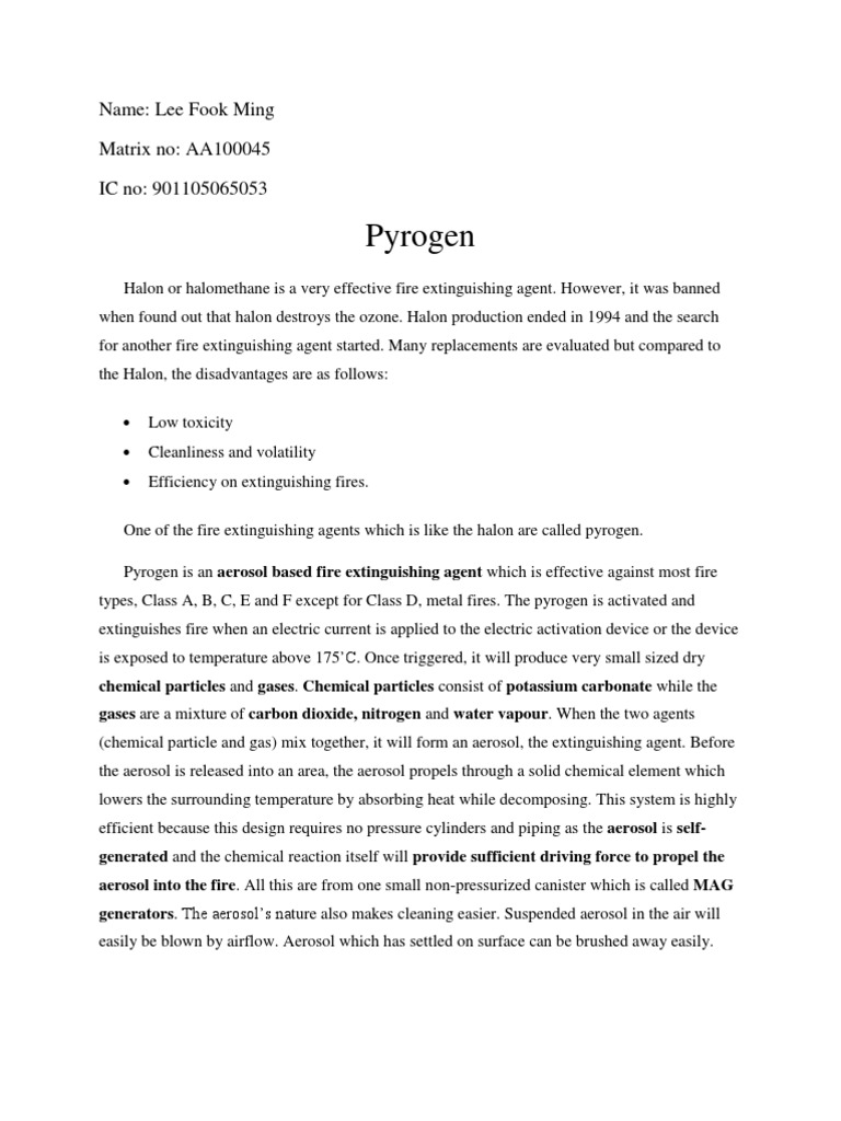 Pyrogen Aerosol Fire Extinguishing Agent | PDF | Aerosol | Chemical ...