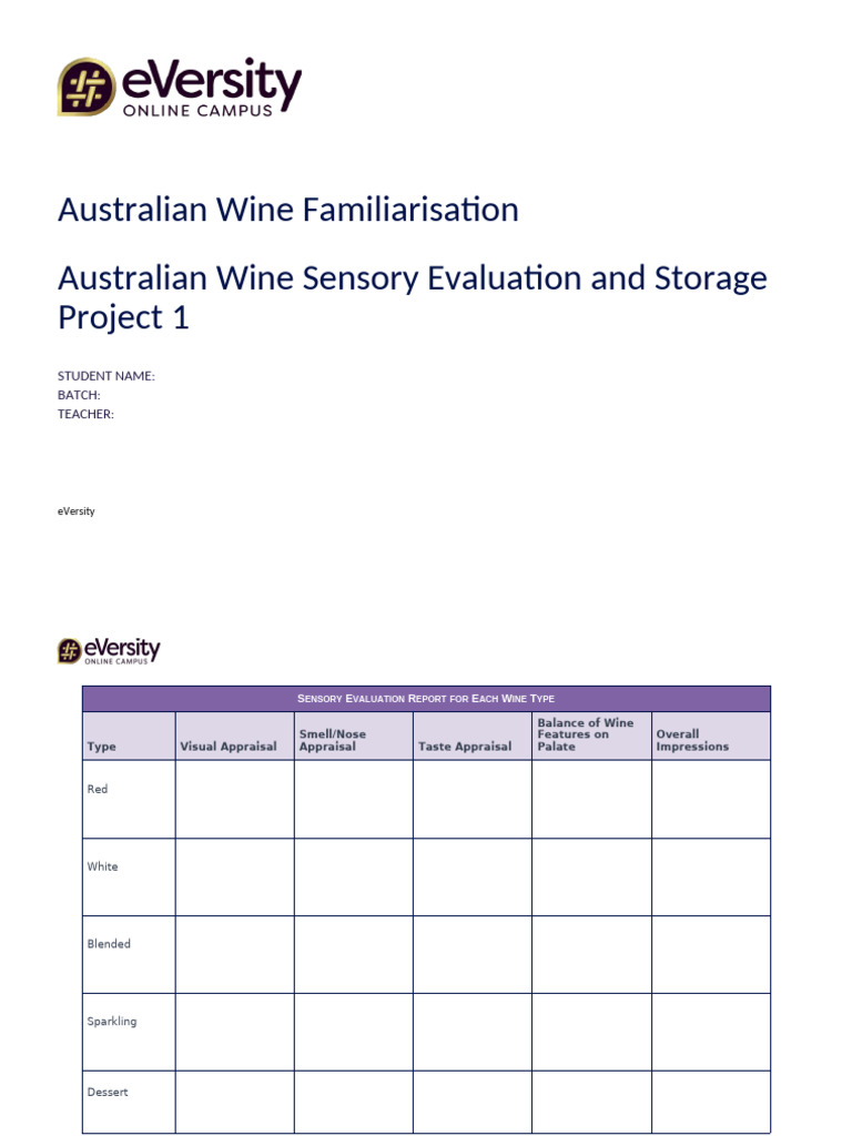 1-FAB032 EVT-001 Australian Wine Familiarisation - Project 1 Template ...