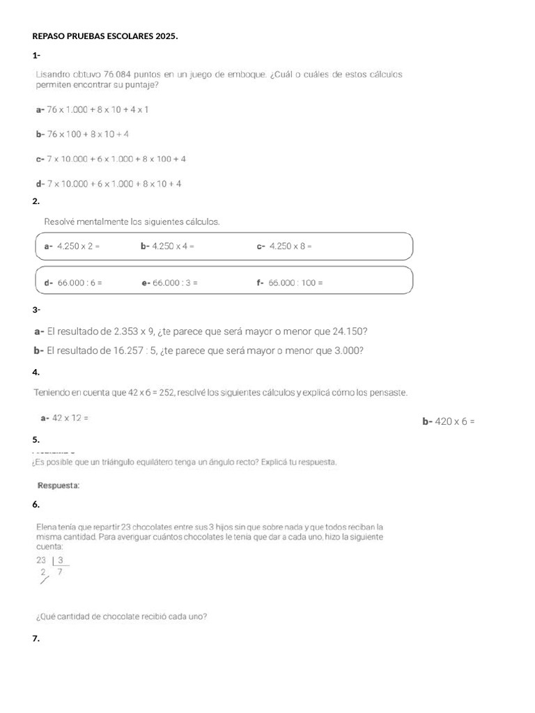 Repaso Pruebas Escolares 2025 | PDF