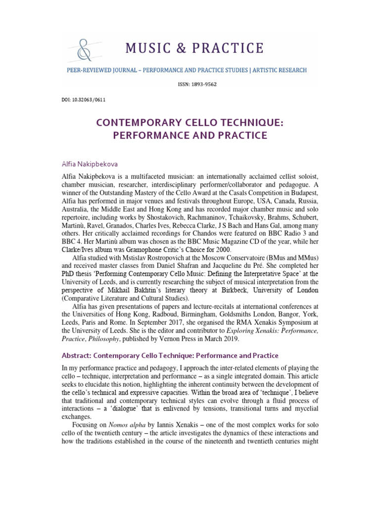 Contemporary Cello Techniques Explored | PDF | Cello | Musicology