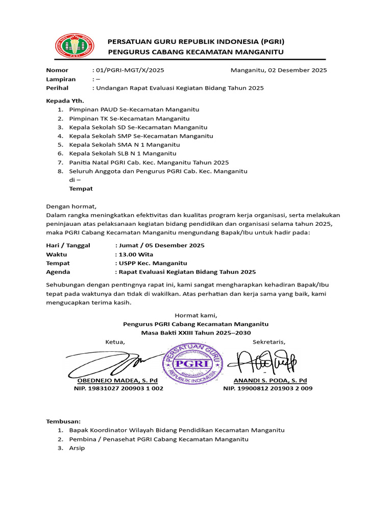 Undangan Rapat Evaluasi | PDF