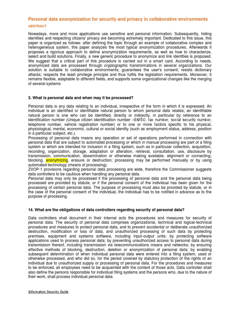 Personal Data Anonymization | PDF | Personally Identifiable Information ...
