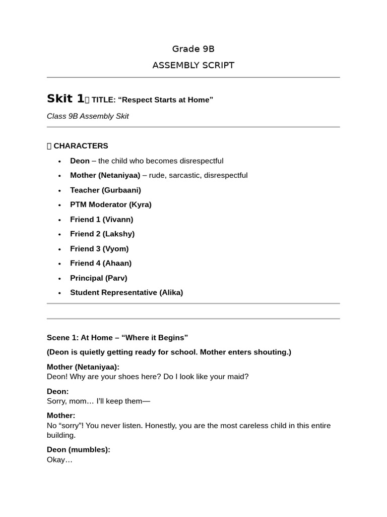Grade 9b Assembly Script Final! | PDF