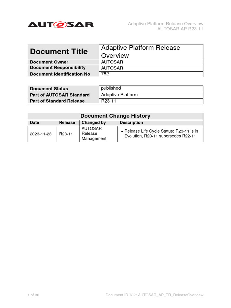 AUTOSAR AP TR ReleaseOverview | PDF | Xml Schema | Software Engineering
