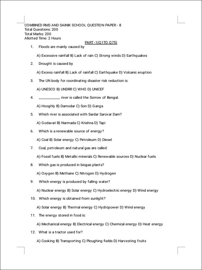Combined Question Paper 200 Questions - 8 | PDF | Digestion | Earth