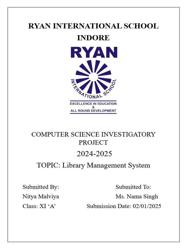 Python 11th Project_nitya | PDF | Books | Libraries
