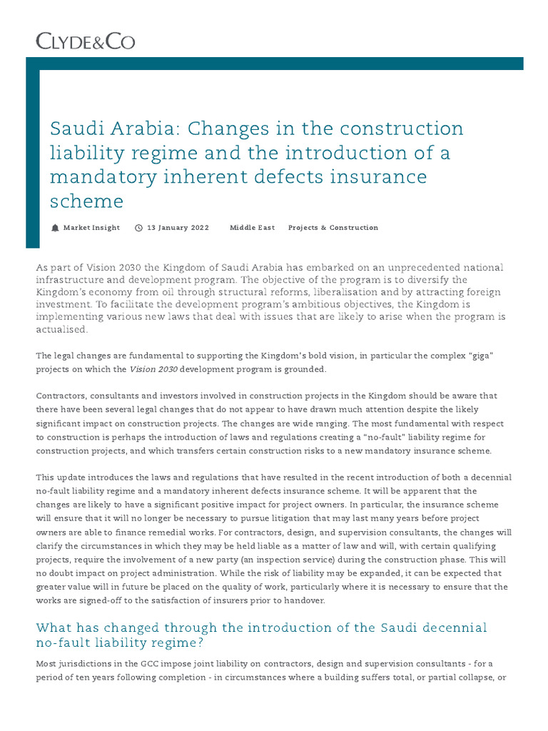 Saudi Arabia's New Construction Liability Laws | PDF | Insurance ...