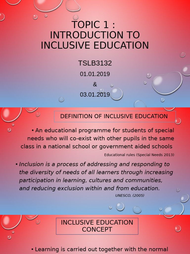 Topic 1 - Introduction To Inclusive Education | PDF | Inclusion ...