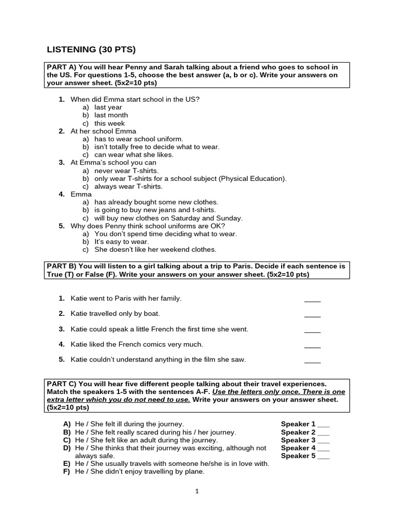Listening and Reading Comprehension Test | PDF