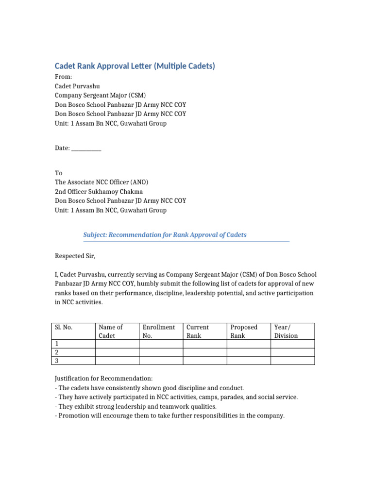 Rank Approval Letter CSM Purvashu | PDF