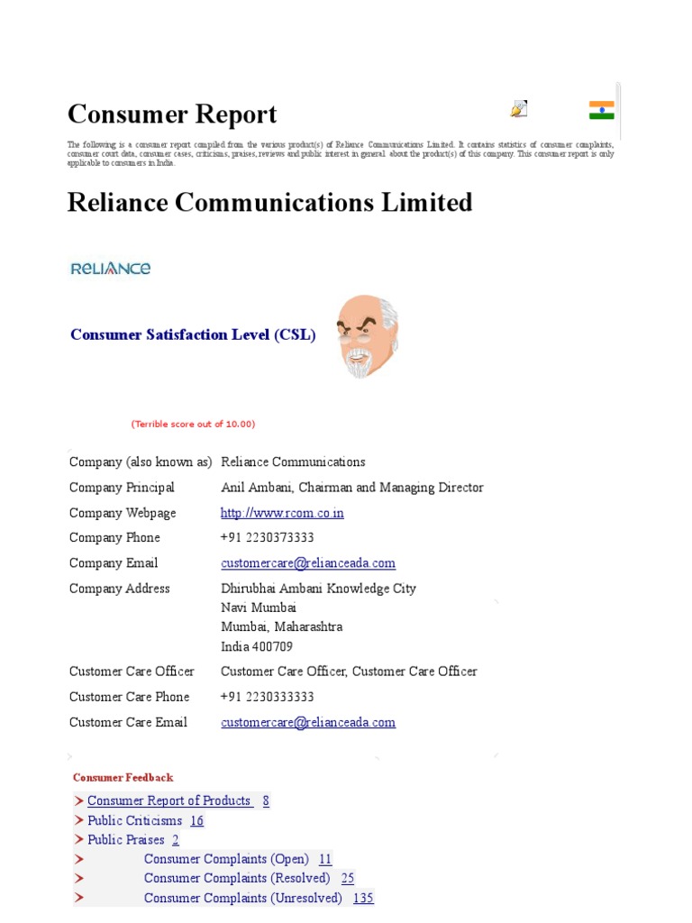 Consumer Report Reliance Communications Limited: Consumer Satisfaction ...