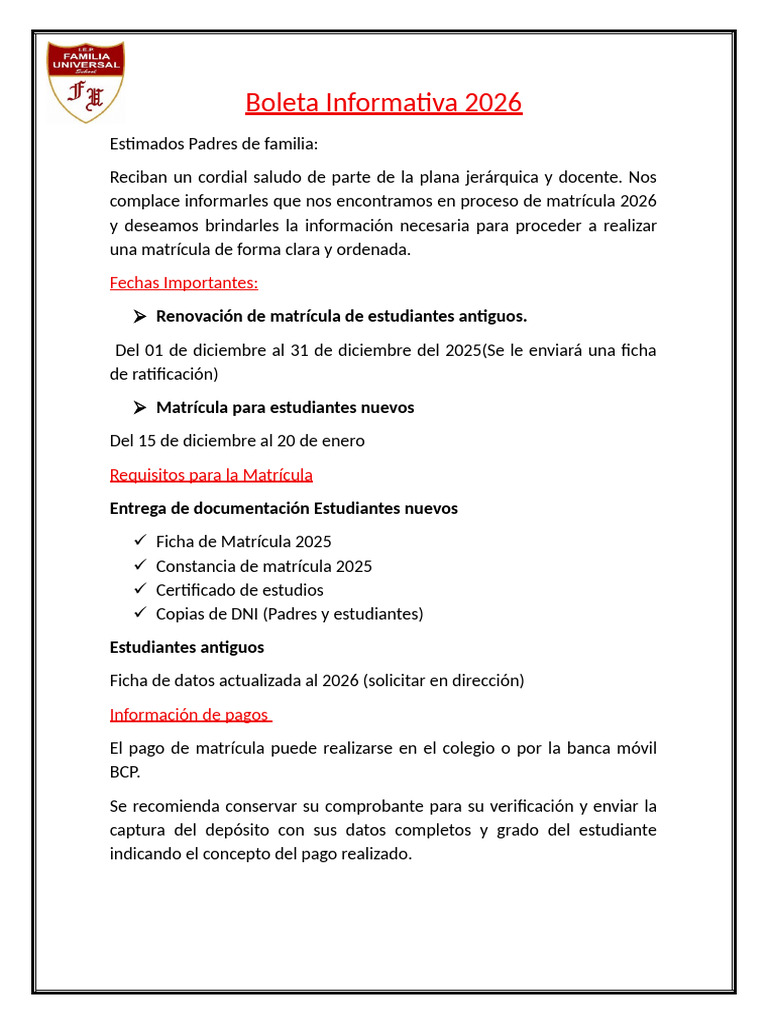 Boleta Informativa 2026 | PDF