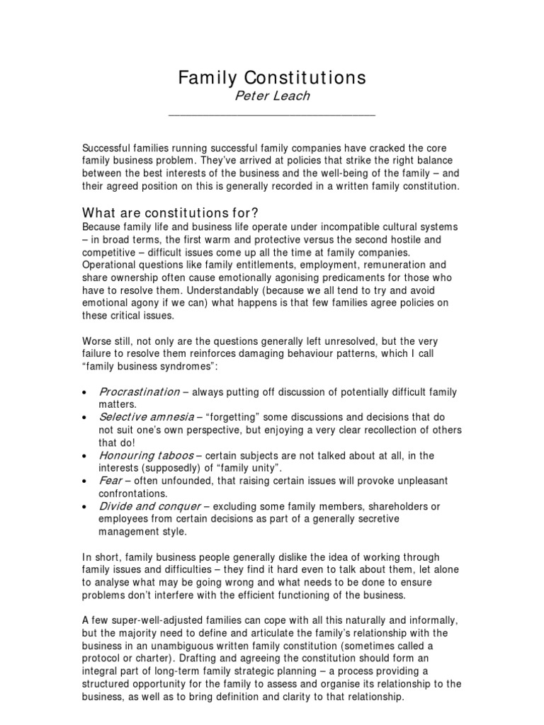 Peter Leach Family Constitutions | PDF | Constitution | Goal