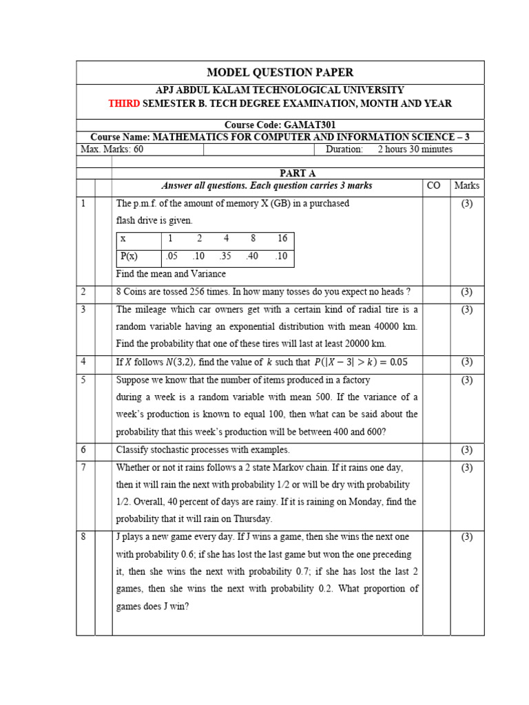 Model QN Paper Mathematics | PDF | Poisson Distribution | Teaching ...