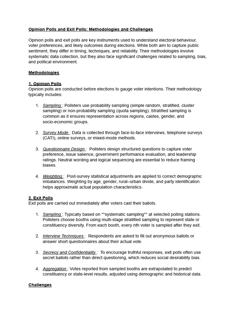 Opinion Polls and Exit Polls | PDF | Opinion Poll | Sampling (Statistics)