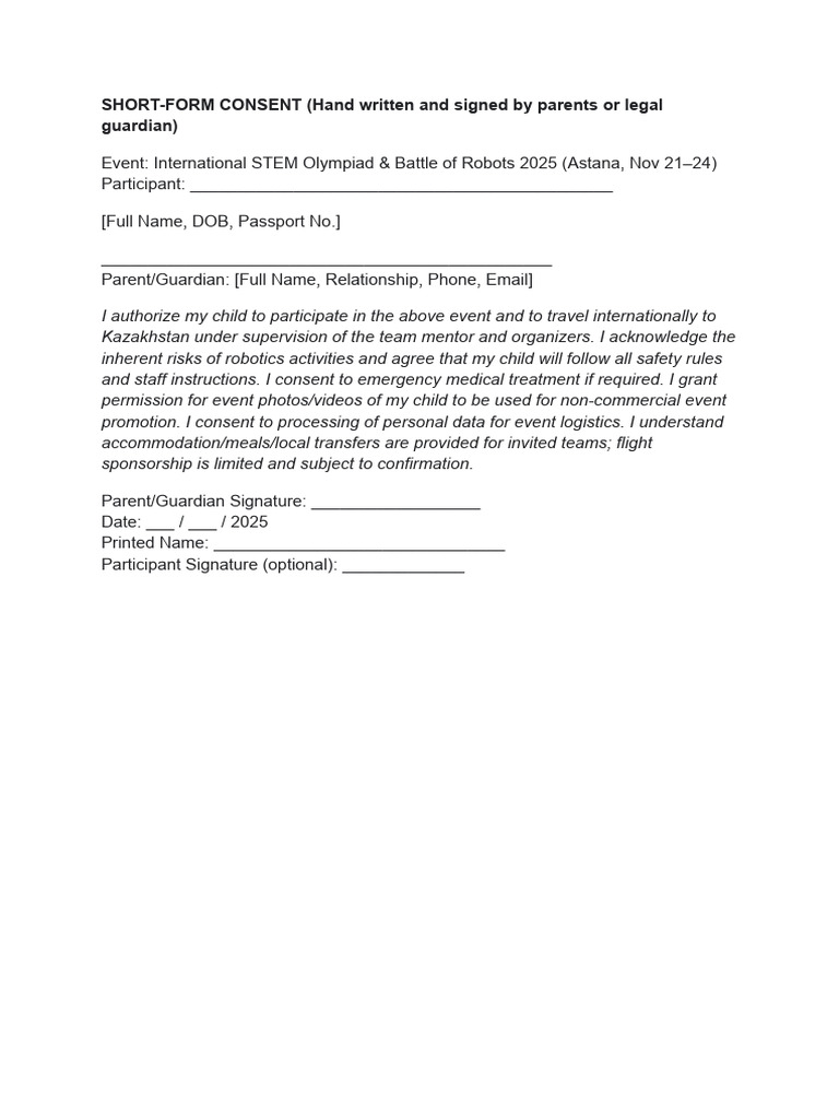Short-Form Consent | PDF