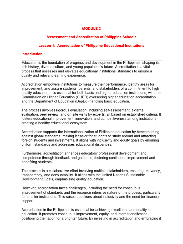 Module 2-Assessment and Accreditation of Philippine Schools | PDF ...